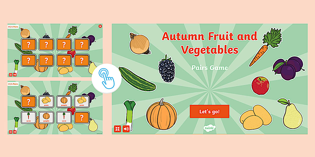 Autumn Fruit and Vegetables Interactive Pairs Game - Twinkl