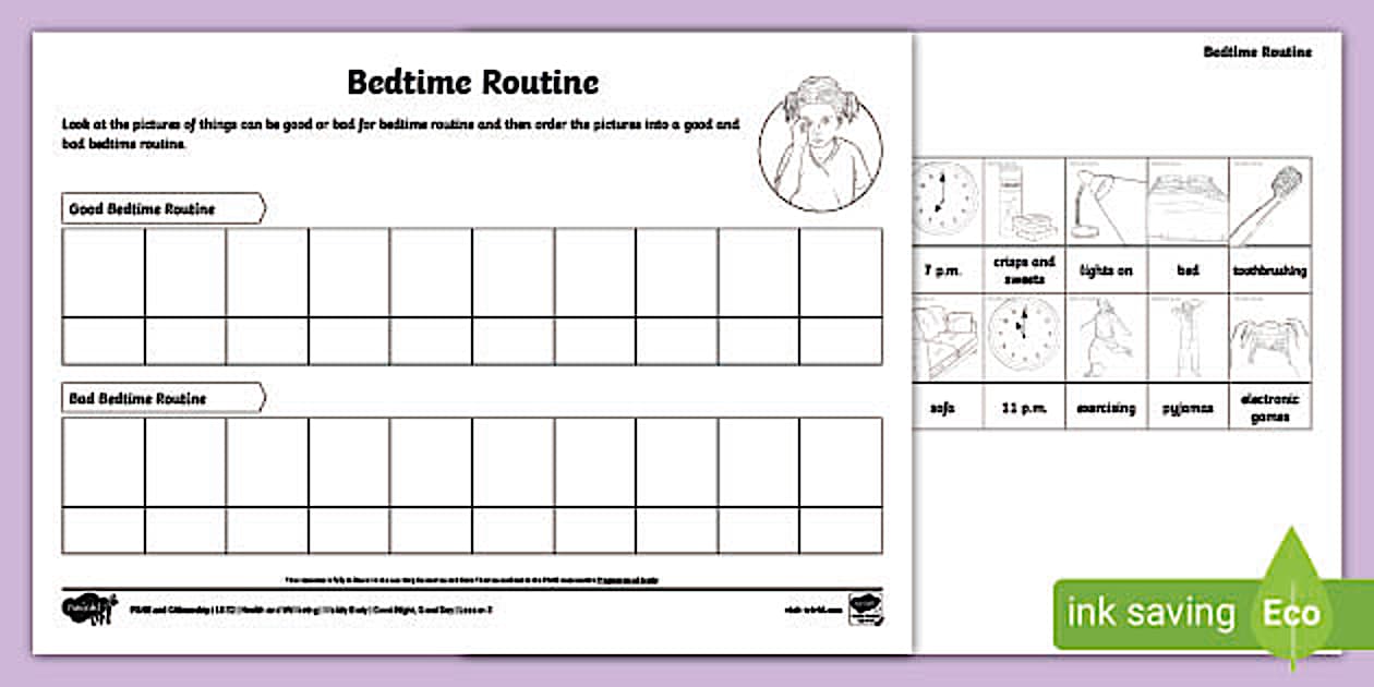 Editable Health Education Bedtime Routine Sleep Activity