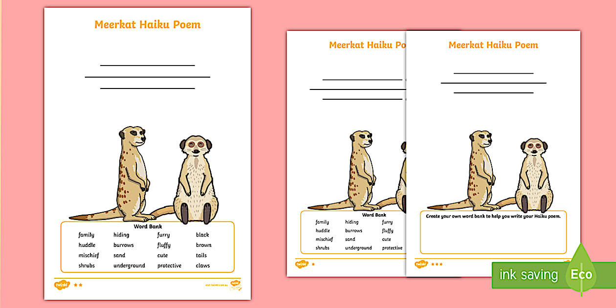 MeerKat Haiku Poem Differentiated Worksheets (teacher made)
