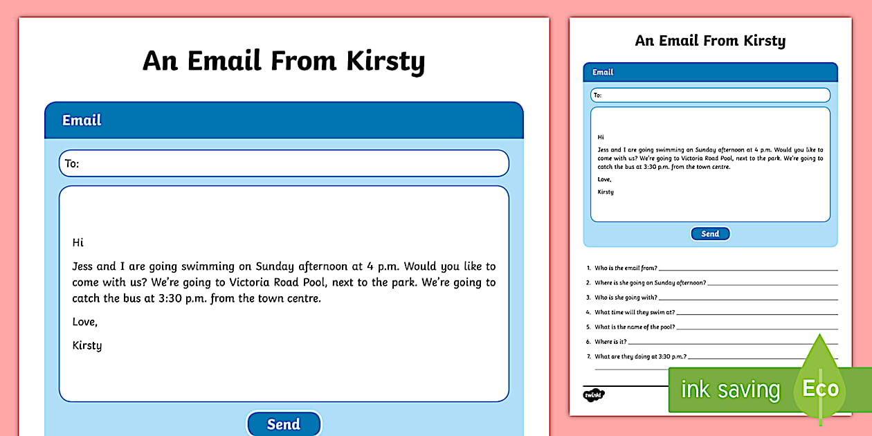 Editable Entry Level 1 Reading Comprehension: Invitation Email Worksheet
