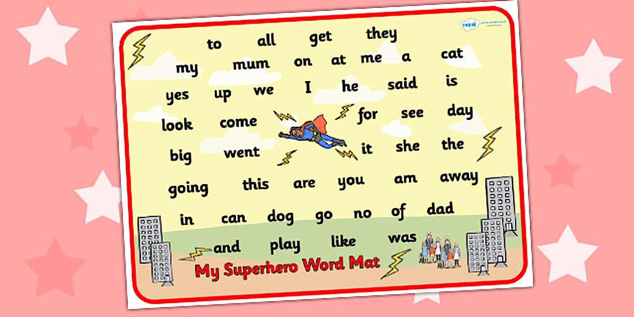 Cursive Superhero Themed Foundation Stage 2 Word Mat