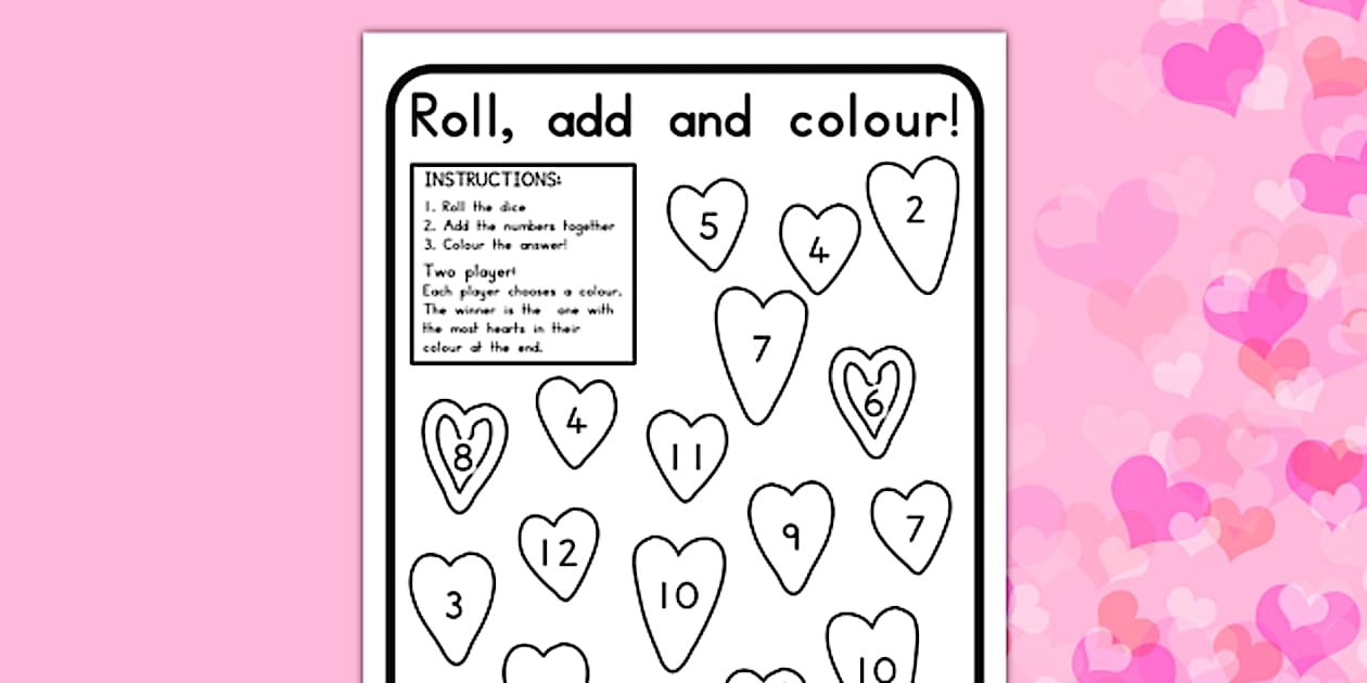 Valentine's Day Colour and Roll Worksheet (teacher made)
