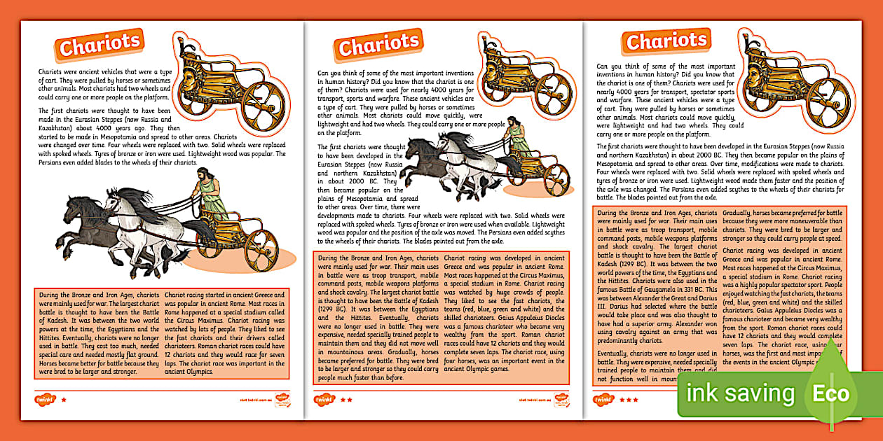 Chariots Differentiated Reading Comprehension - Twinkl