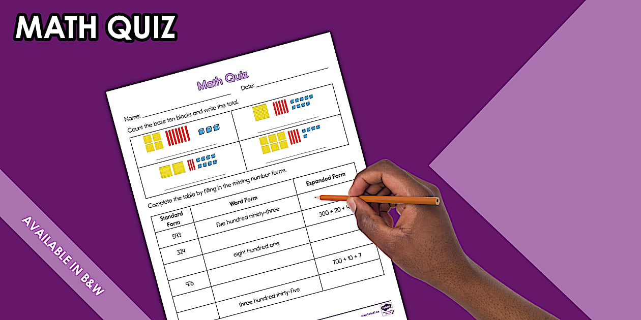Representing Whole Numbers to 1000 Mini Assessment