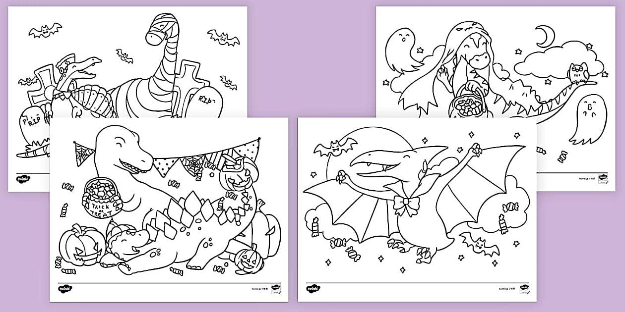 Halloween Dinosaurs Coloring Sheets (teacher made) - Twinkl