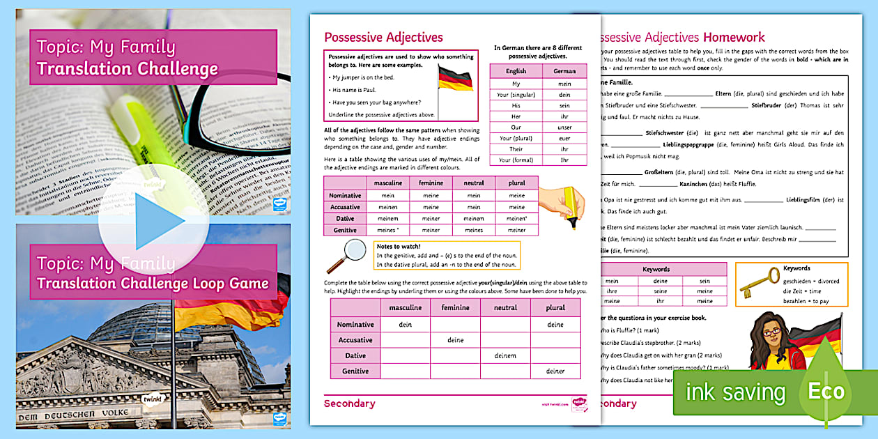 Translation Challenge: My Family Activity Pack German