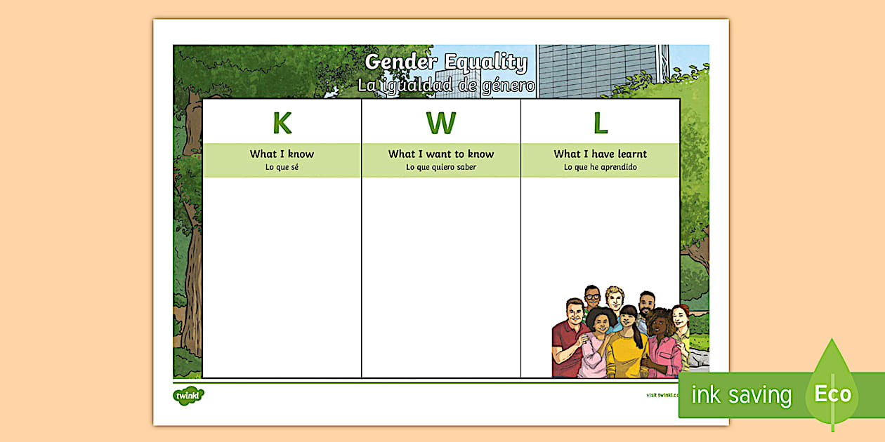 Black and White Gender Equality KWL Grid English/Spanish