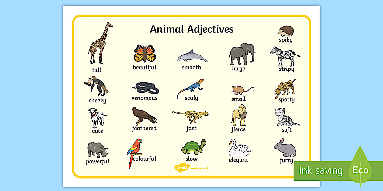 Animal Adjectives Word Mat - ESL Animals Vocabulary - Twinkl