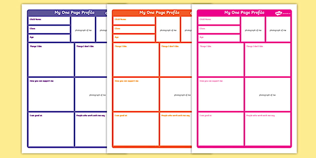 My One-Page Profile Template - Primary Resources - Twinkl