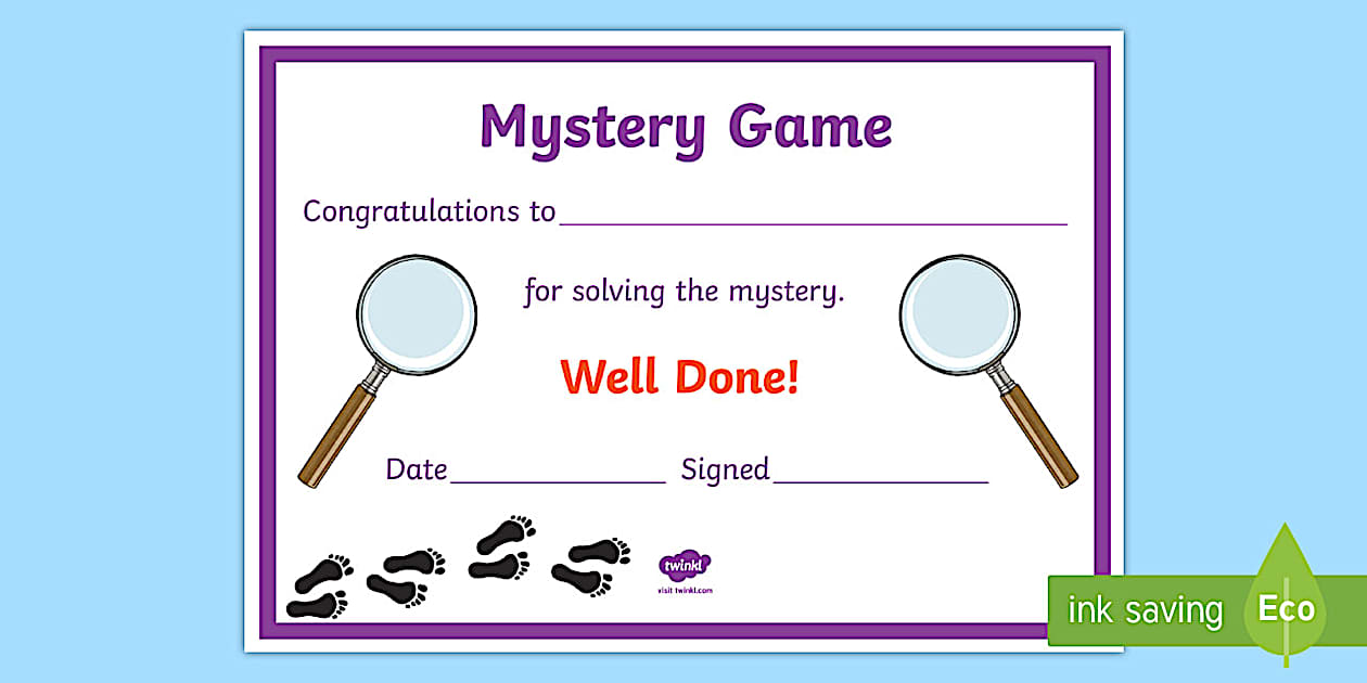 Mystery Game Certificate - Maths Award Certificate - Twinkl