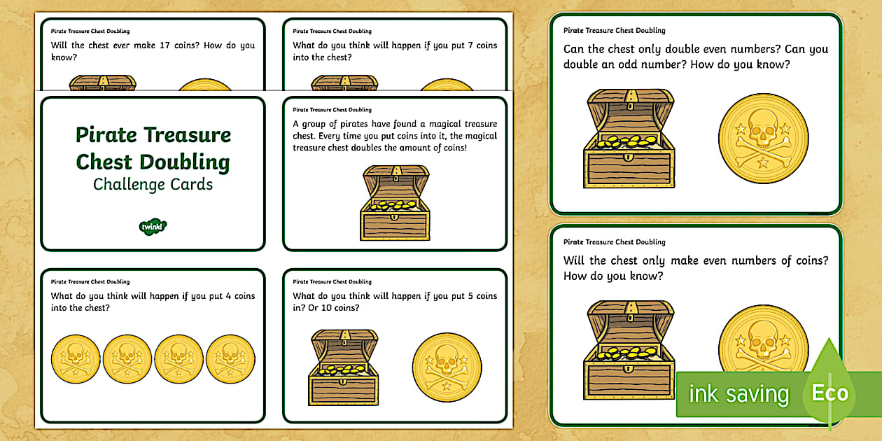 Pirate Treasure Chest Doubling Challenge Cards - Twinkl