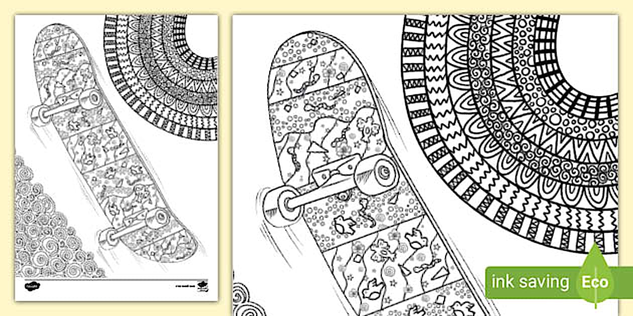Skateboard Mindfulness Colouring - KS2 - KS1 - Sports Art