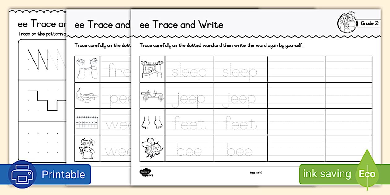 Grade 2 Phonics Trace and Write ee (Teacher-Made) - Twinkl