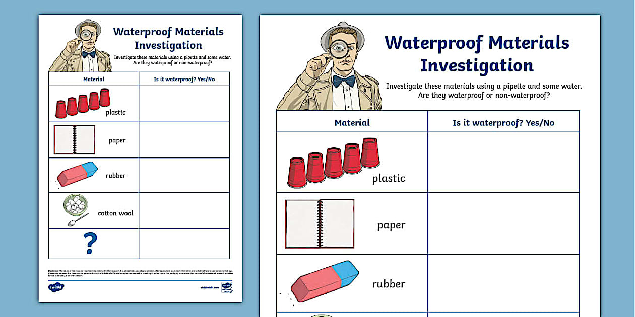 Waterproof Materials Investigation Worksheet (teacher made)