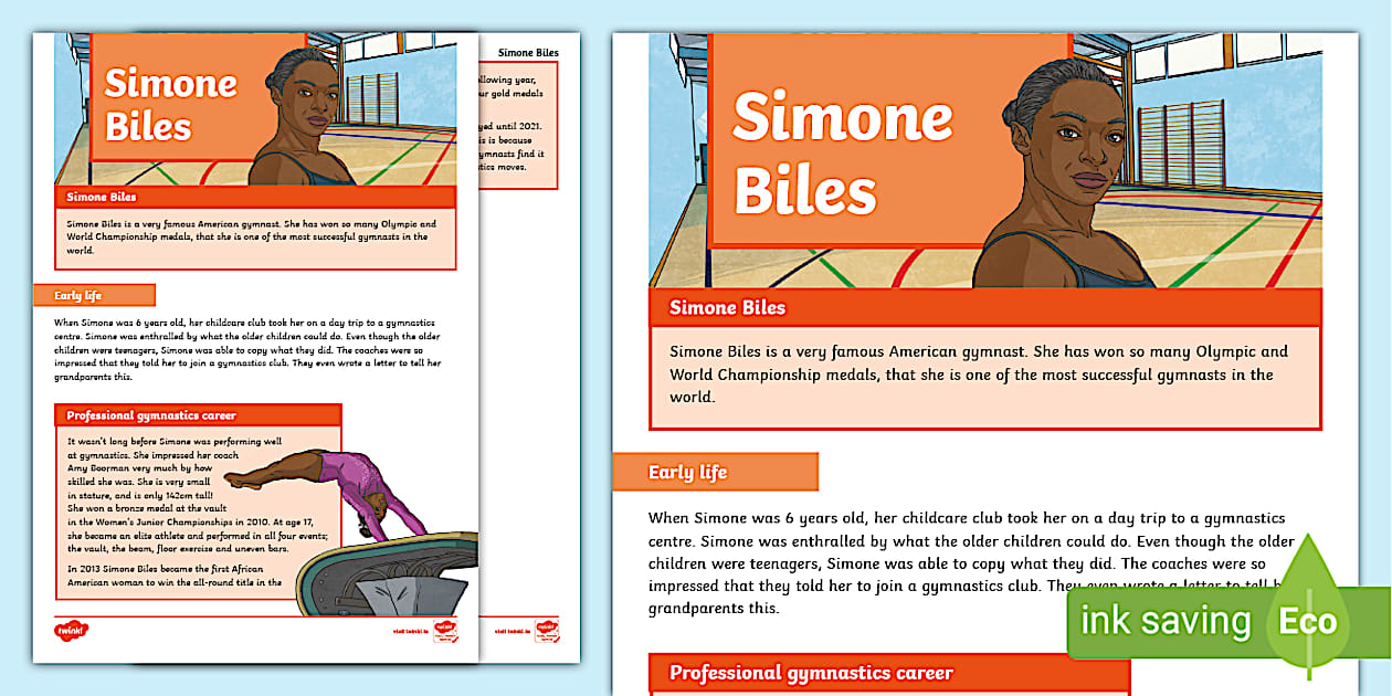 Reading Comprehension Homework Week 17 Simone Biles 3rd/4th Class