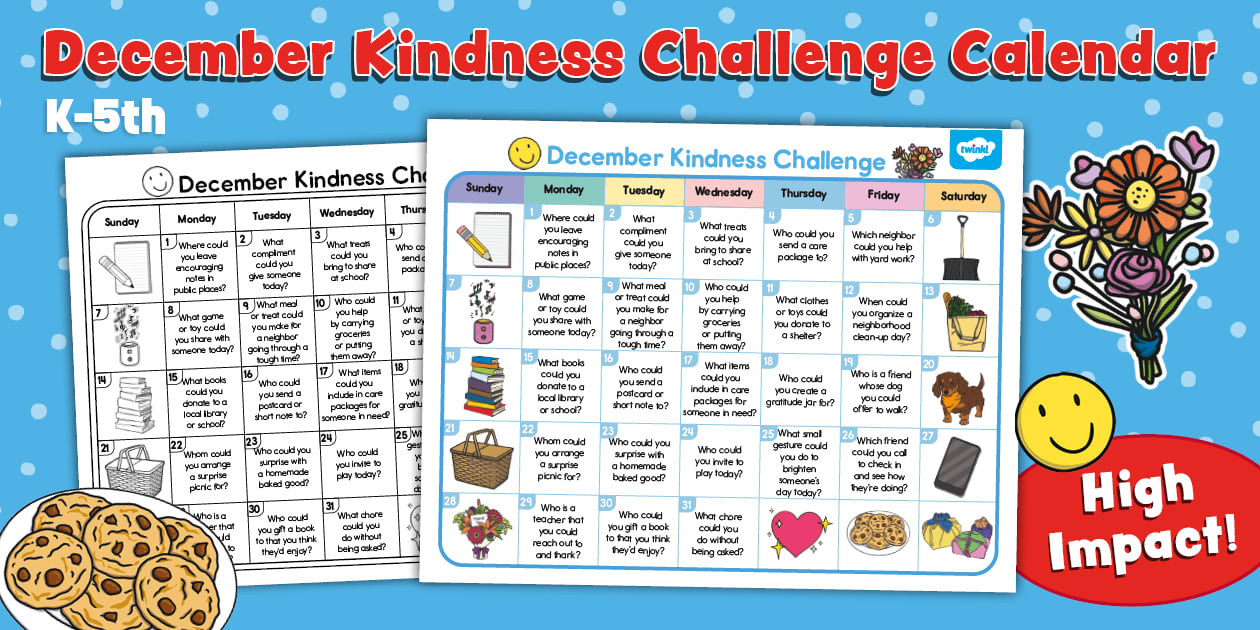December 2025 Kindness Challenge Calendar (teacher made)