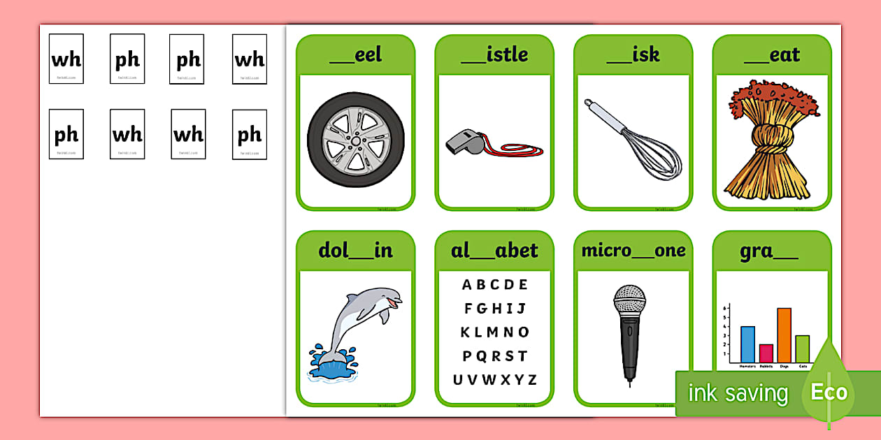 Editable Phase 5 Digraphs wh, ph Matching Peg Activity English