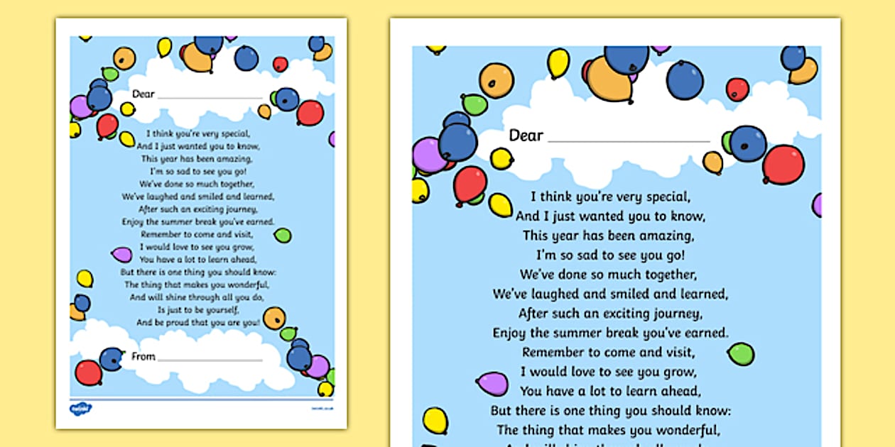 End of Year Poem Printout (teacher made) - Twinkl