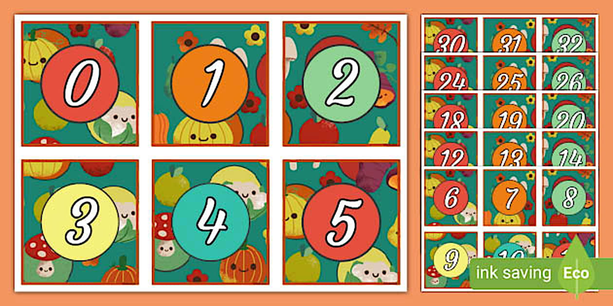 Autumn Market Themed Square Number Cards (Teacher-Made)