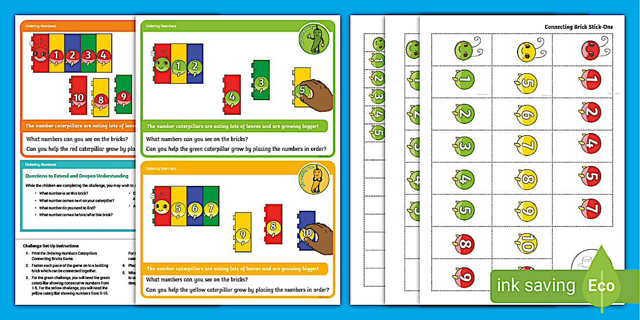 EYFS Ordering Numbers Chilli Challenges: Number Caterpillars