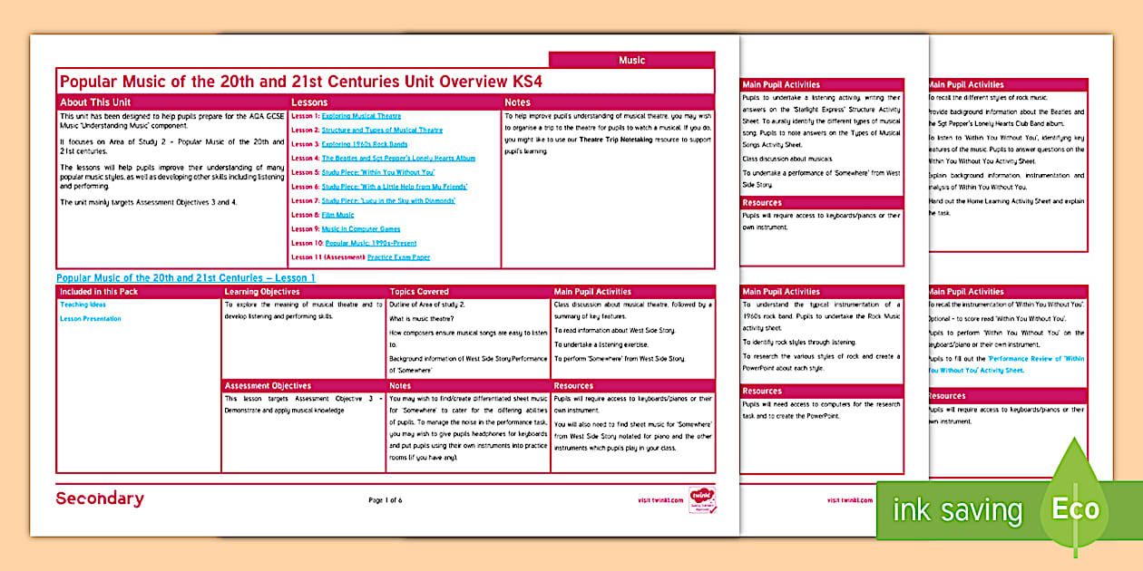 Popular Music of the 20th and 21st Centuries - Unit Overview