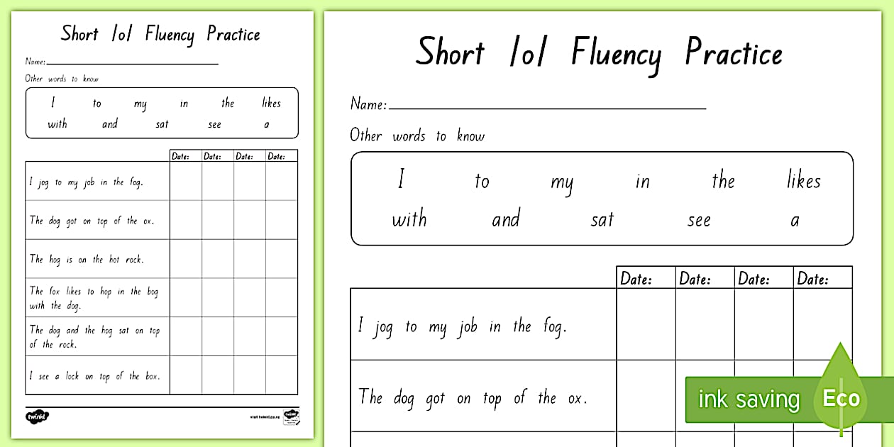 Short o Fluency Record