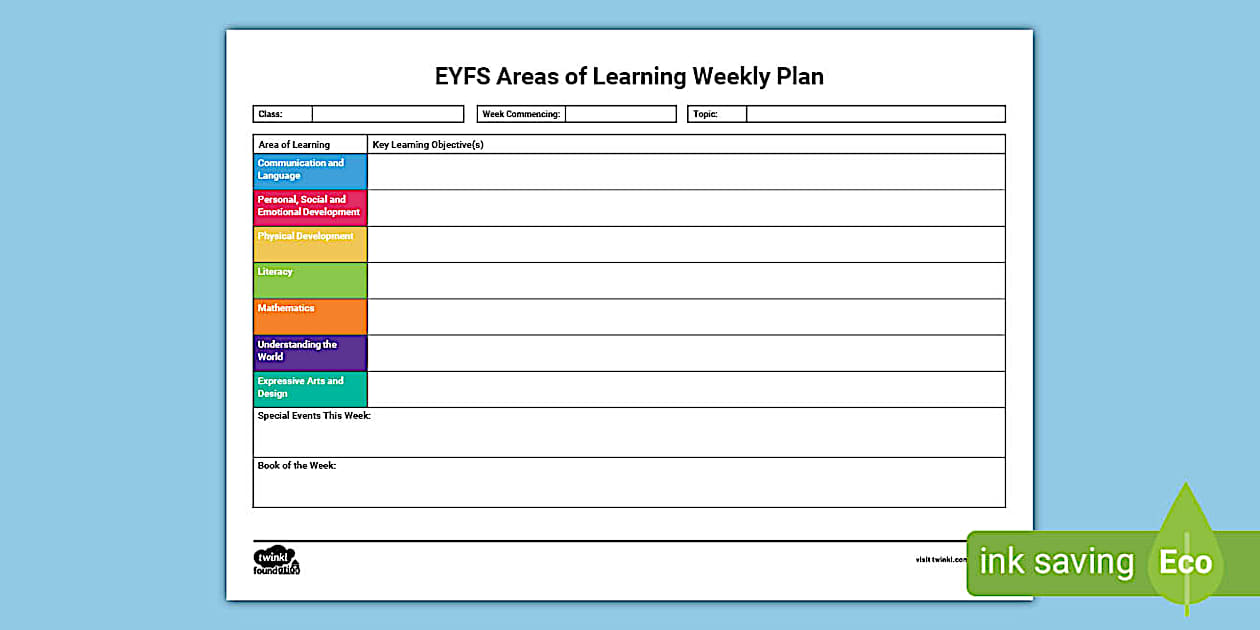 EYFS Key Learning Objectives Weekly Overview Template
