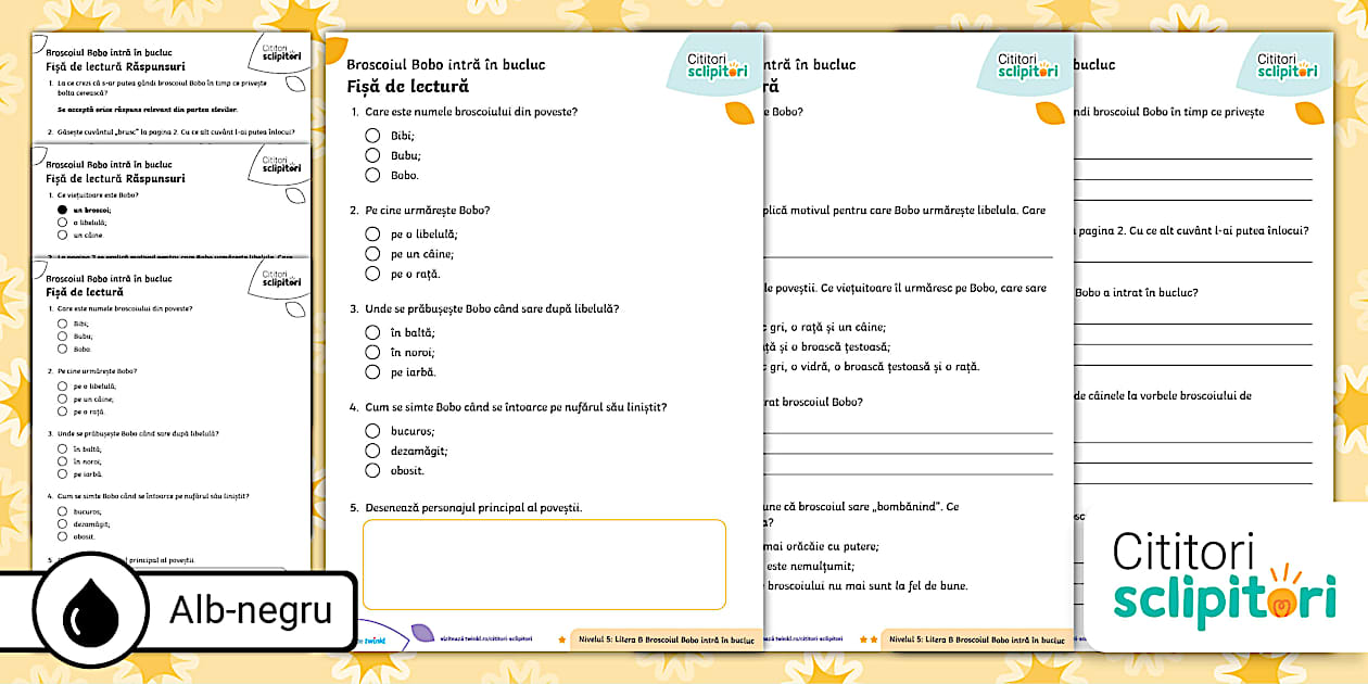Broscoiul Bobo intră în bucluc Fișă de lectură diferențiată