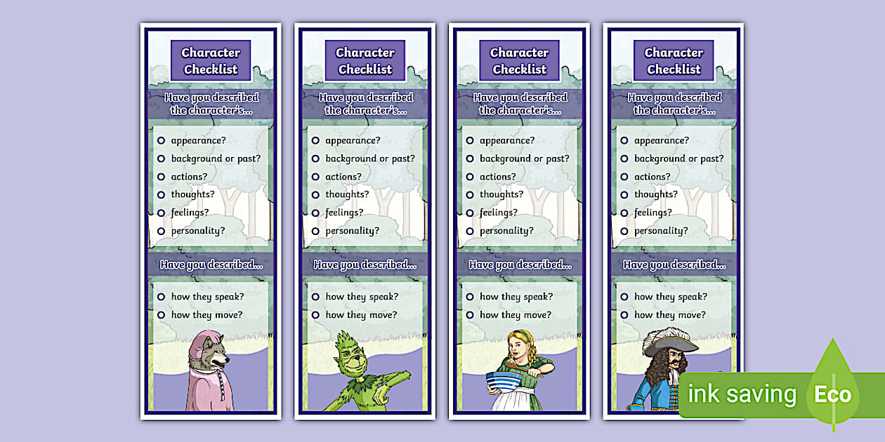 Character Checklist Bookmarks - Twinkl - KS2 (teacher made)