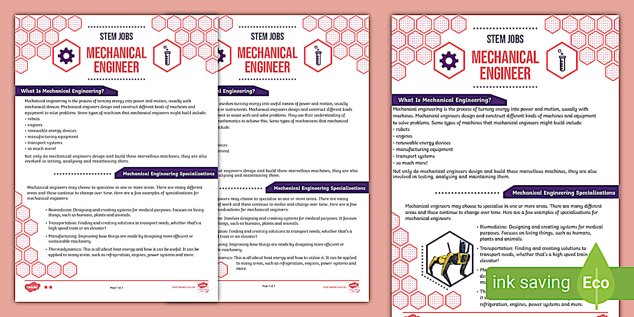 STEM Mechanical Engineer Jobs Fact File - Differentiated