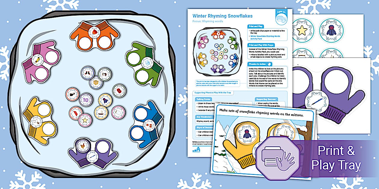 Winter Rhyming Snowflakes Print and Play Tray | Twinkl