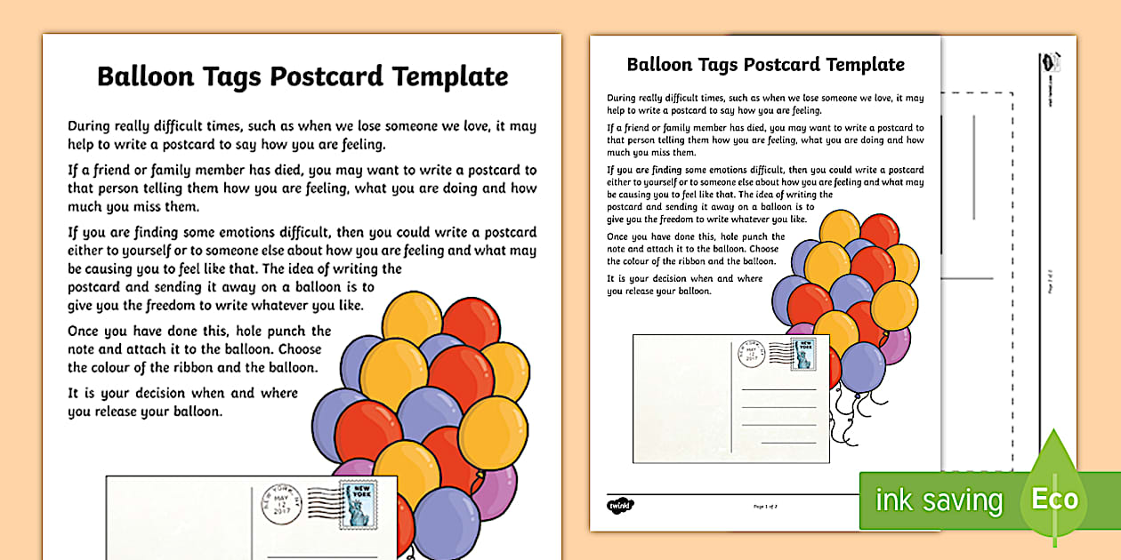 Black and White Postcards for Balloon Tags Worksheet