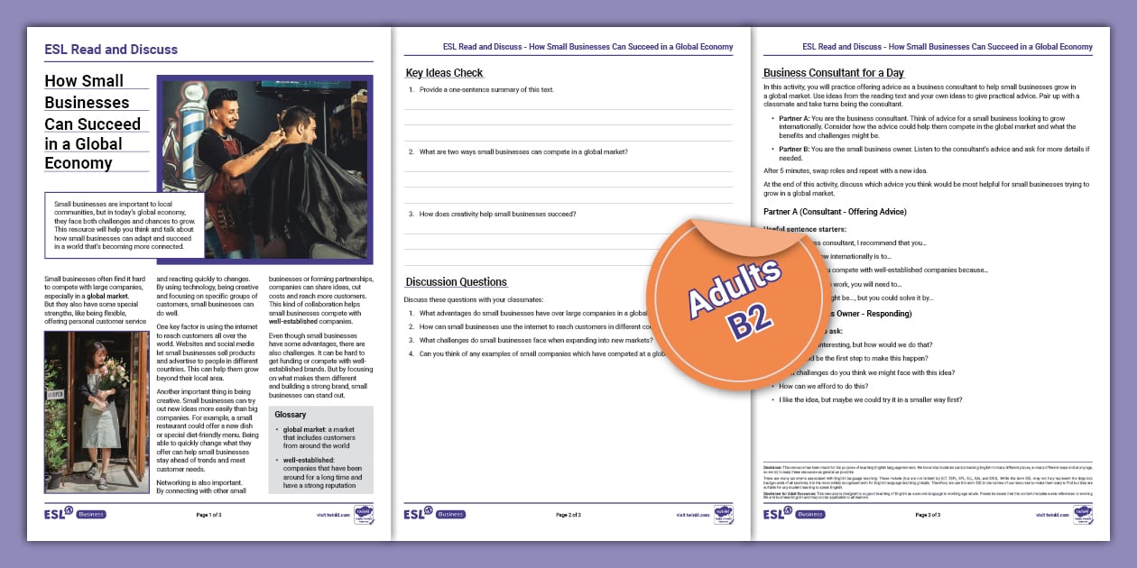 Small Business Global Success B2 ESL Adults (teacher made)