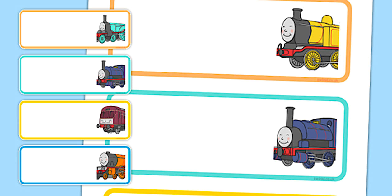 Black and White Talking Steam Train Themed Editable Drawer Peg Name Labels