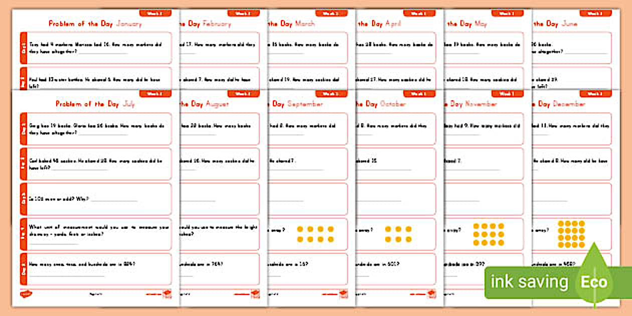 Second Grade Math Word Problems | 12-Month Math Packet