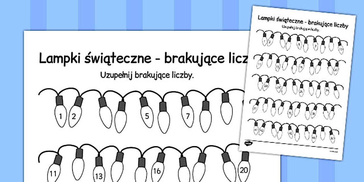 Brakujące liczby Świąteczne lampki po polsku - Twinkl