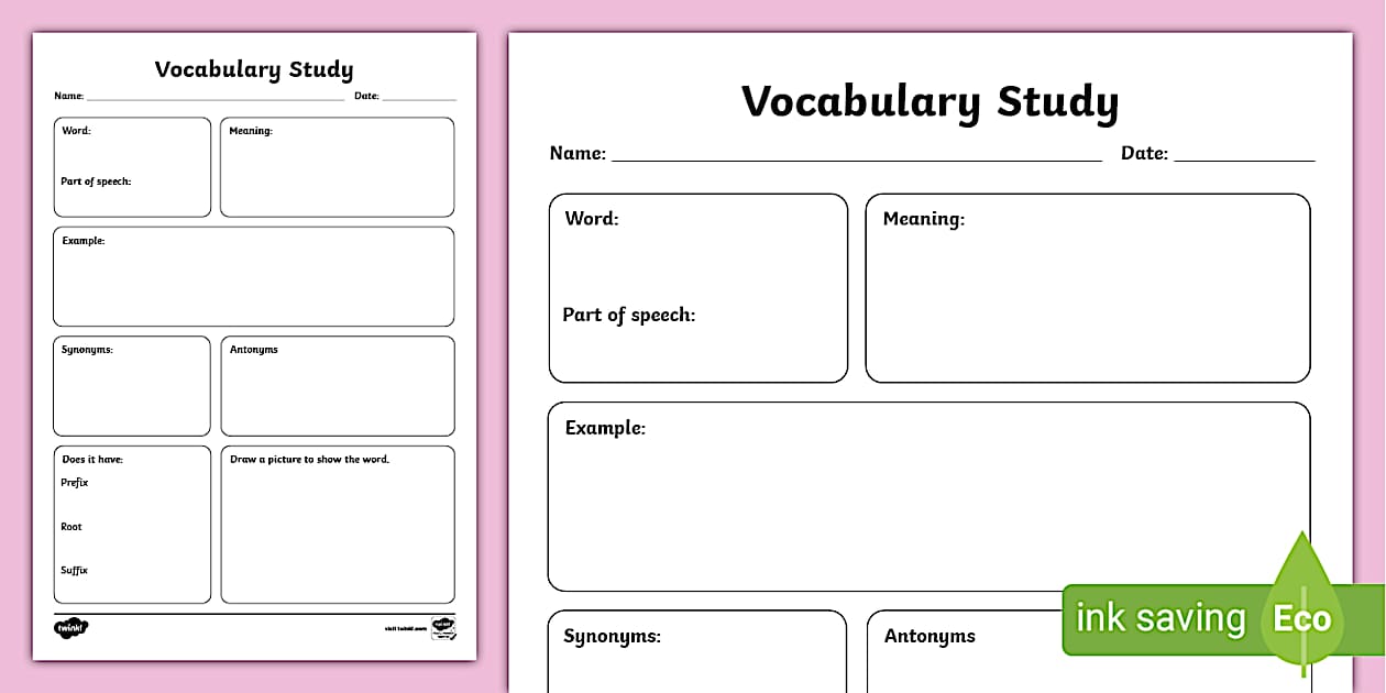 Vocabulary Word Study Worksheet (teacher made) - Twinkl