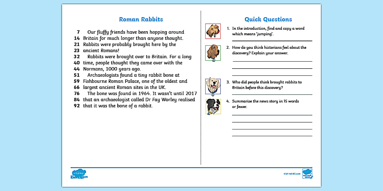 LKS2 Roman Rabbits Daily News 60-Second Read Activity Cards