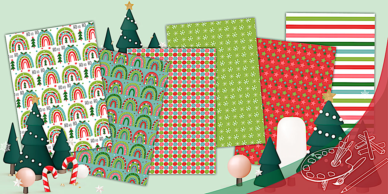 Christmas Rainbow-Themed Pattern Posters Pack
