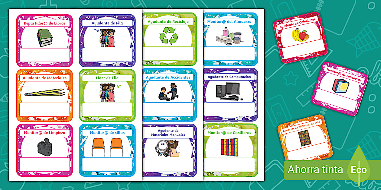 Tarjetas Ayudantes de la Sala de Clases Diseño Acuarela