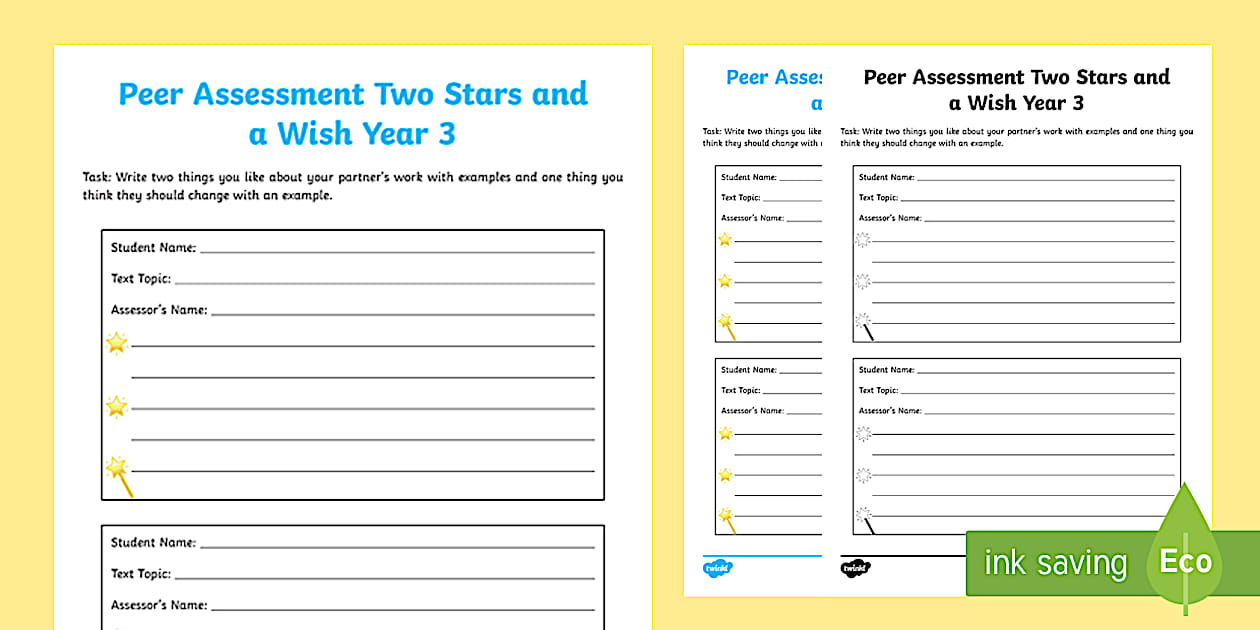 Black and White Year 3 Peer Two Stars and a Wish Writing Assessment