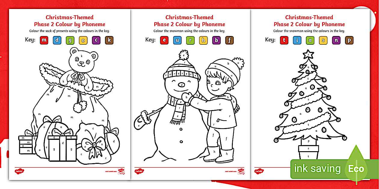 Christmas-Themed Phase 2 Colour by Phoneme Activity - Twinkl