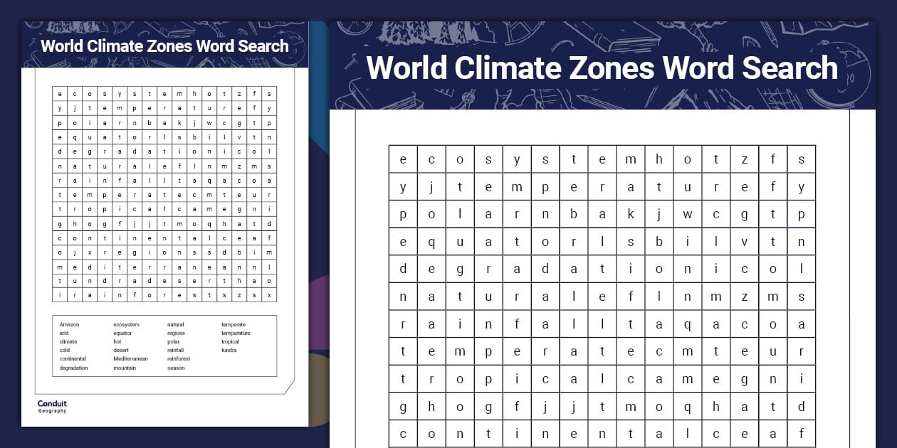 World Climate Zones Word Search - Twinkl