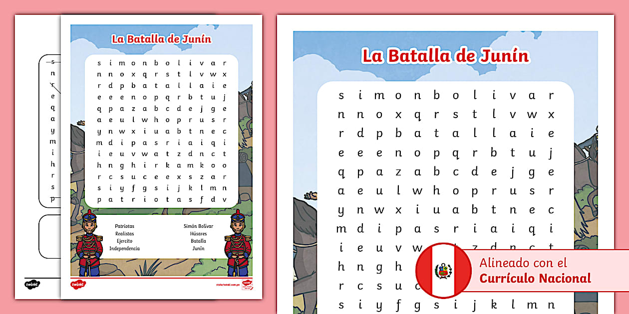 Sopa de letras de la Batalla de Junín | Twinkl Perú