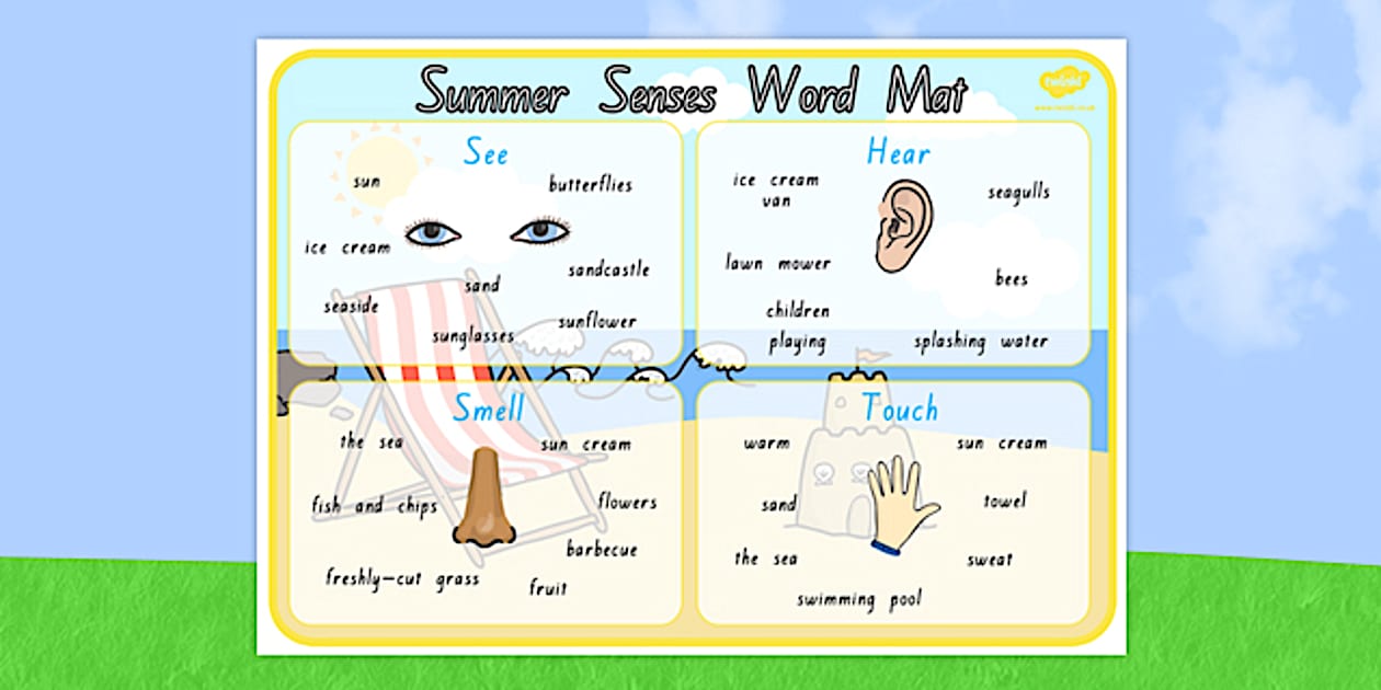 Summer Senses Word Mat (teacher made) - Twinkl