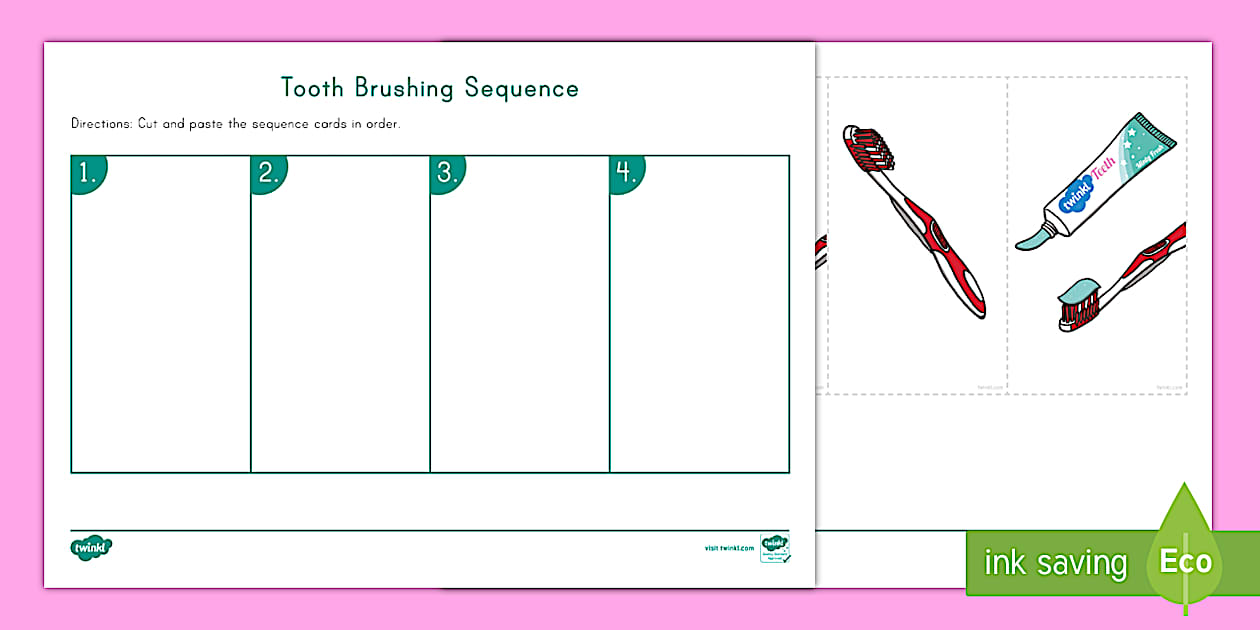 Editable Teeth Brushing Cut and Paste Sequencing Worksheet for PK-K
