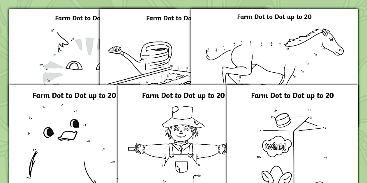Farm-Themed Dot-to-Dot Up to 20 Pack (teacher made) - Twinkl
