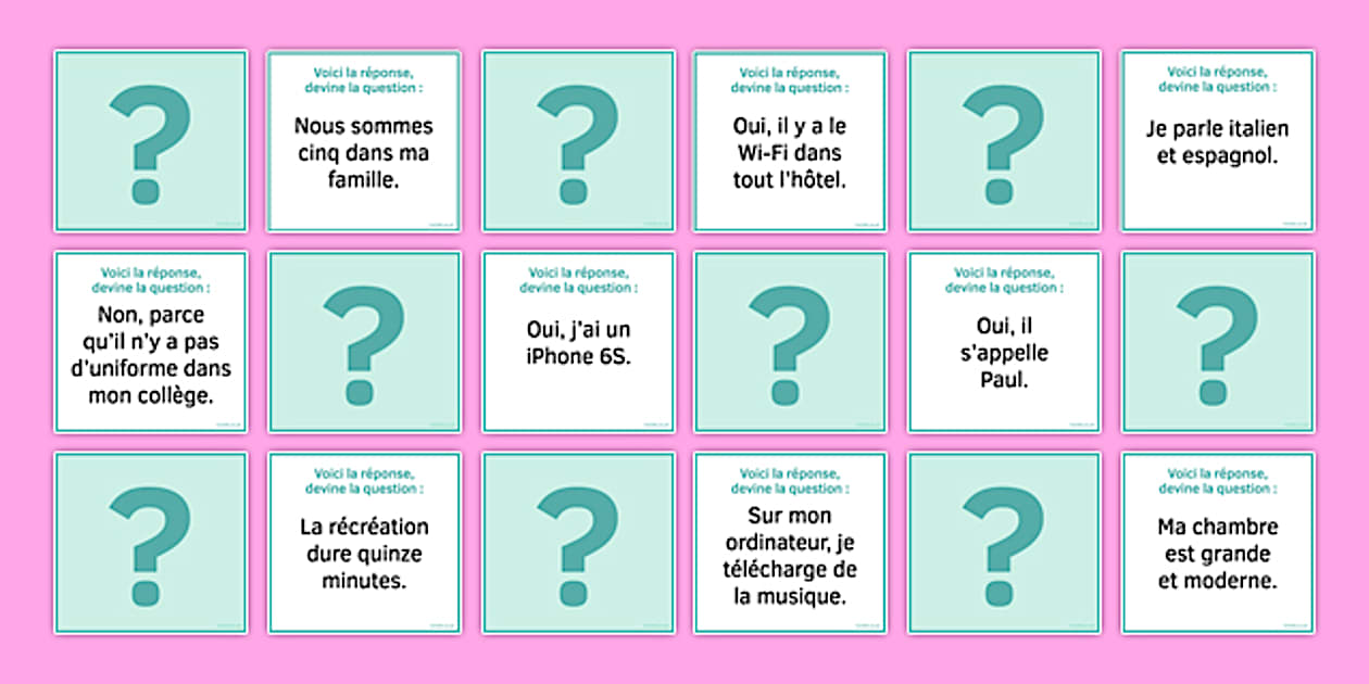 Guess the Question Card Game French