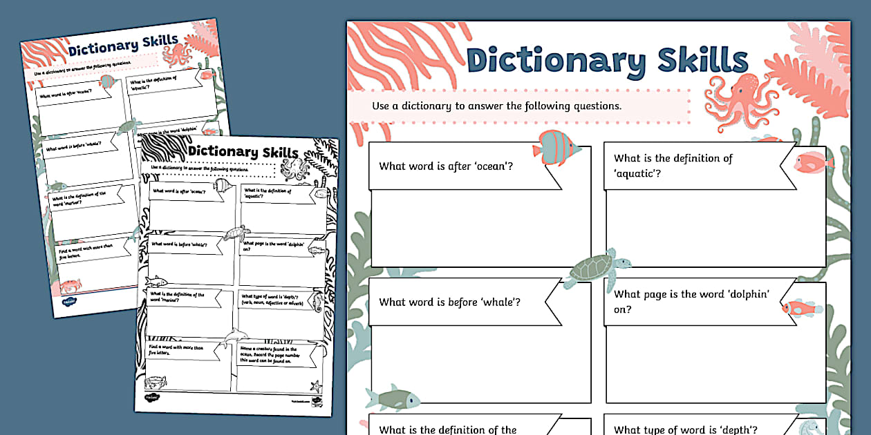 Under the Sea-Themed Dictionary Scavenger Hunt Worksheet