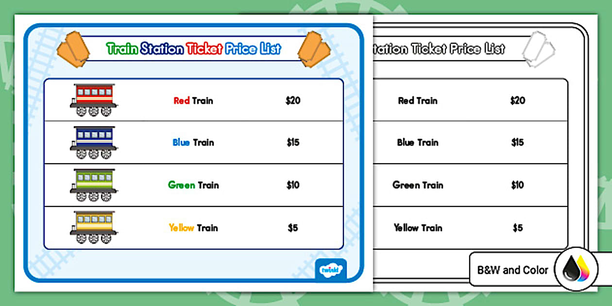 Train Station Dramatic Play Ticket Price List Sign - Twinkl